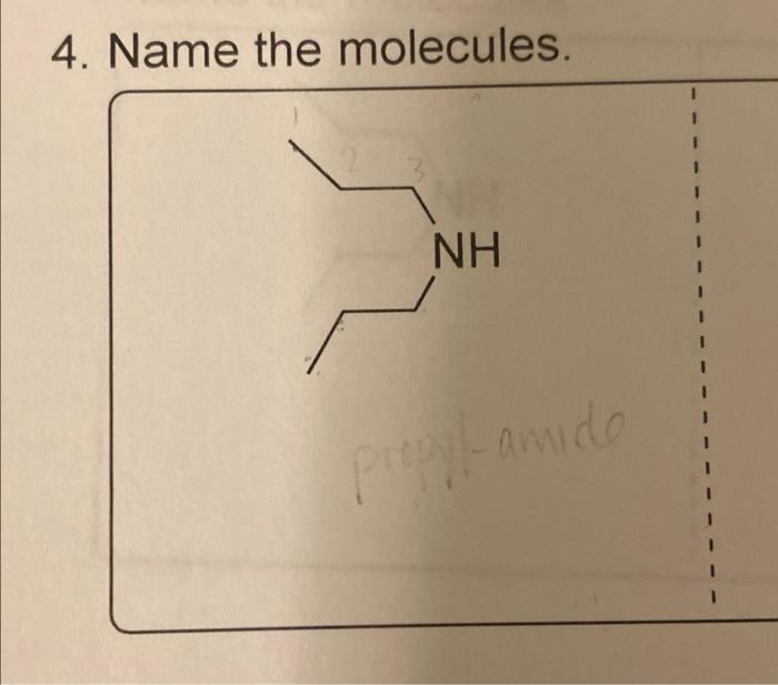 Solved 4. Name the molecules. 1 NH Propyl-amide | Chegg.com