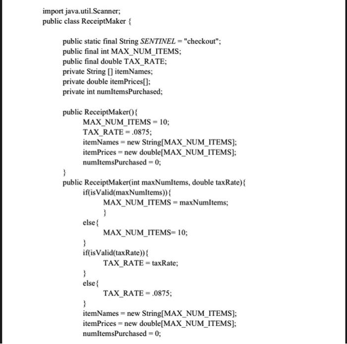 Solved import java.util.Scanner; public class ReceiptMaker { | Chegg.com