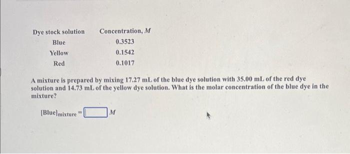Solved A mixture is prepared by mixing 17.27 mL of the blue | Chegg.com