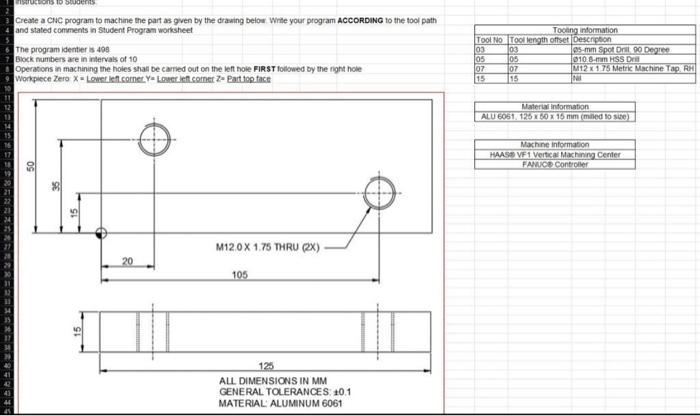 Solved Create a CNC milling program to machine thepart | Chegg.com