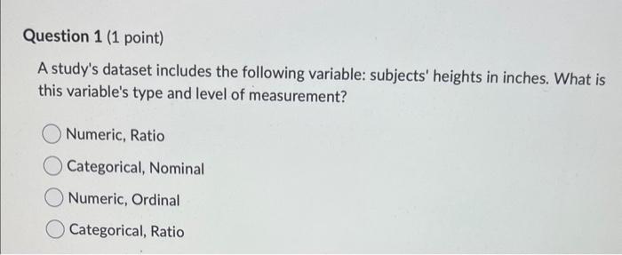 Solved A study's dataset includes the following variable: | Chegg.com