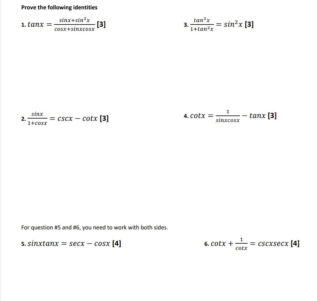 Solved Prove the following identities 1. | Chegg.com
