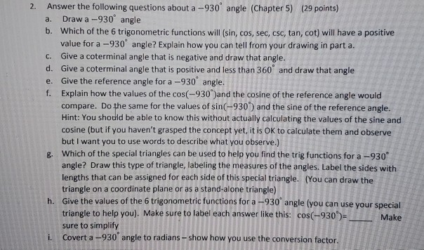 Solved 2. Answer the following questions about a -930° angle | Chegg.com