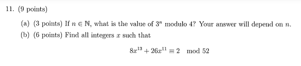 Solved (9 points)(a) (3 points) If ninN, what is the | Chegg.com Solved (9 points)(a) (3 points) If ninN, what is the | Chegg.com