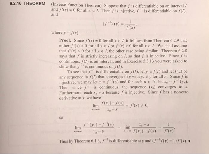 Let y=f(x)=tanx for x∈(−π/2,π/2). Use Theorem 6.2.10 | Chegg.com