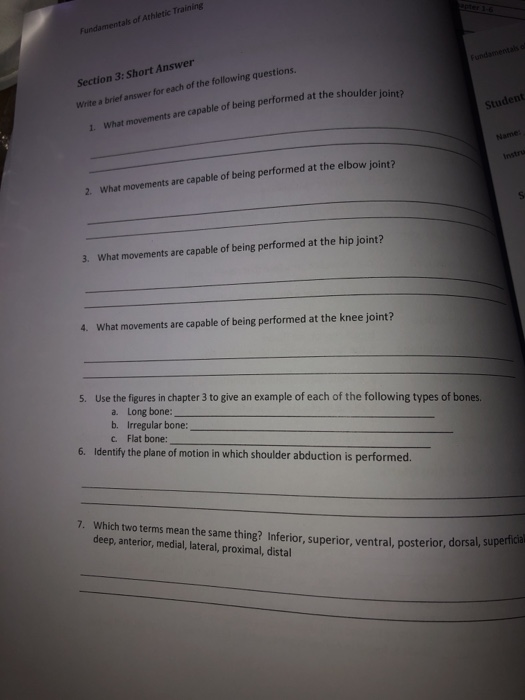 Solved Fundamentals of Athletic Training Section 3: Short | Chegg.com