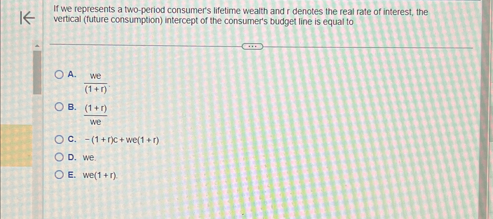 Solved If we represents a two-period consumer's lifetime | Chegg.com