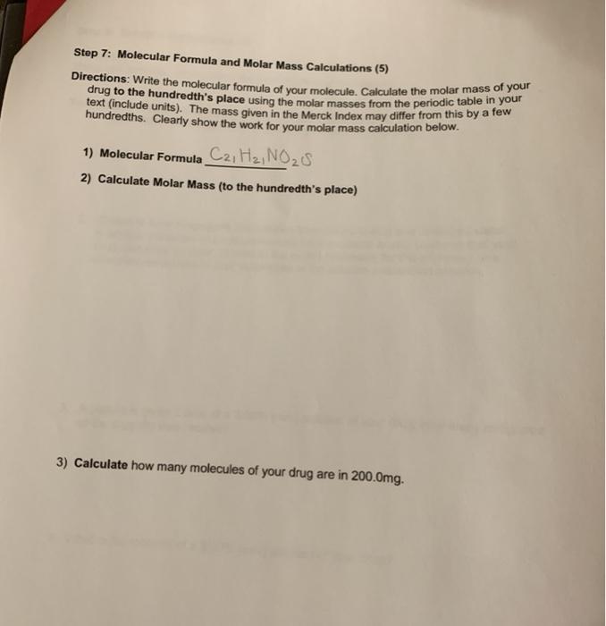 Solved Step 7: Molecular Formula and Molar Mass Calculations | Chegg.com