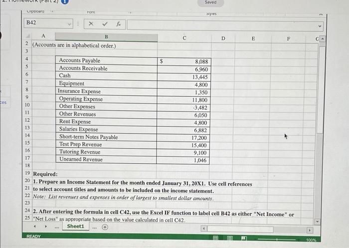 Solved 1. Prepare an income statement from a list of | Chegg.com