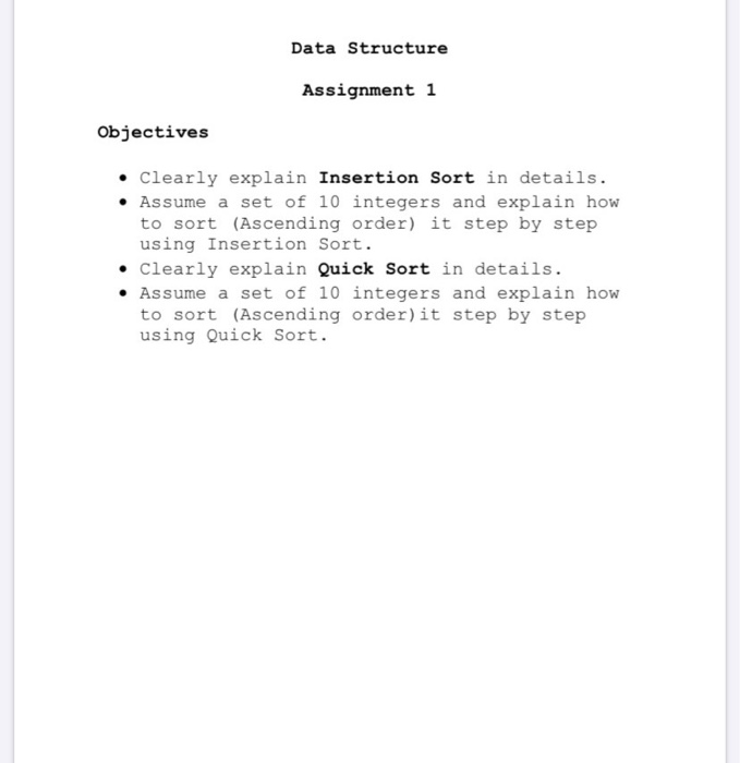 Solved Data Structure Assignment 1 Objectives • Clearly | Chegg.com
