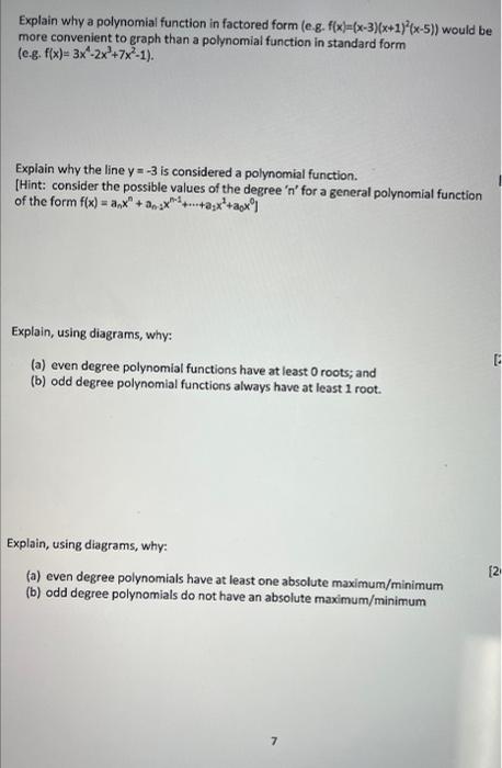 Solved Explain why a polynomial function in factored form | Chegg.com