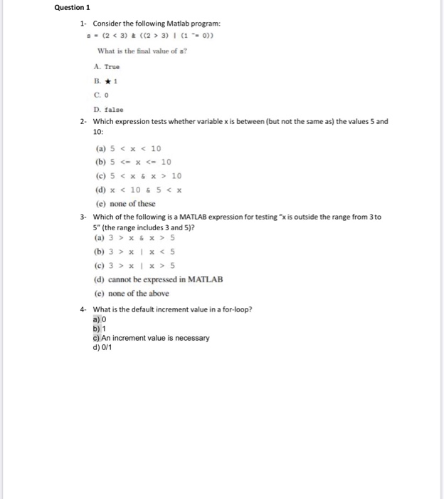 Solved Question 1 1. Consider the following Matlab program: | Chegg.com