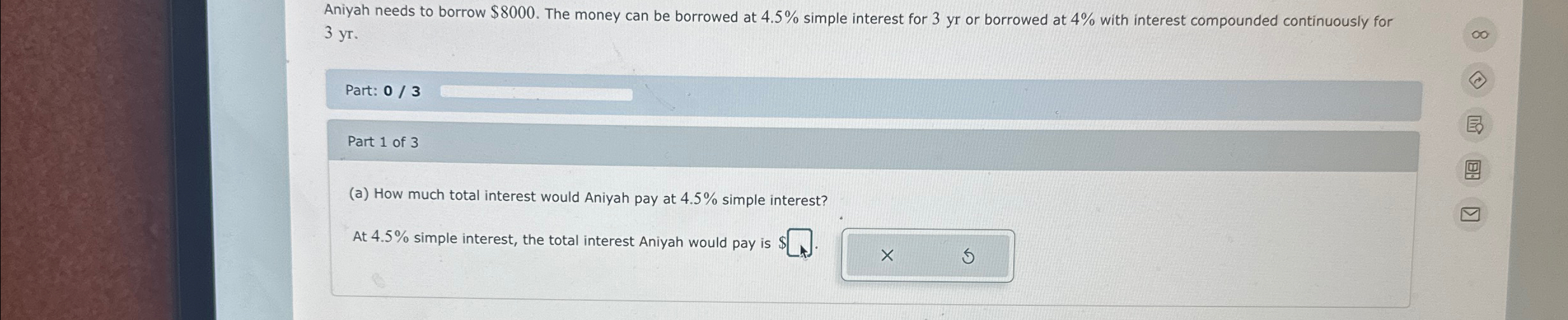 Solved Aniyah needs to borrow $8000. ﻿The money can be | Chegg.com