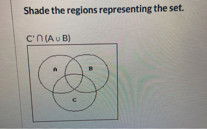 Solved Shade the regions representing the set. C' n(AUB) A B | Chegg.com