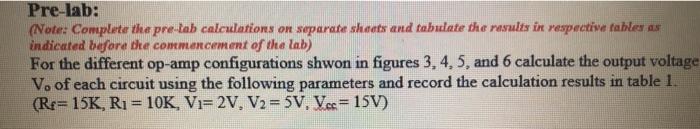 Solved Pre-lab: (Note: Complete the pre-tab calculations on | Chegg.com