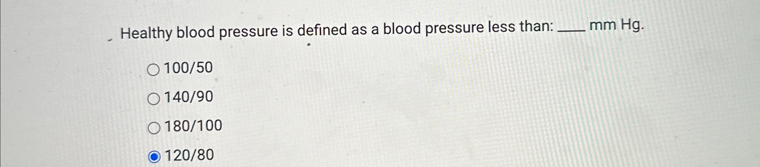 Solved Healthy blood pressure is defined as a blood pressure | Chegg.com