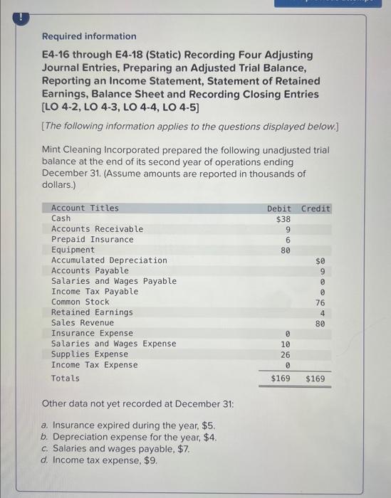 Solved Required information E4-16 through E4-18 (Static) | Chegg.com