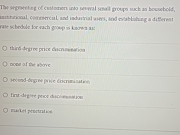 Solved The segmenting of customers into several small groups | Chegg.com