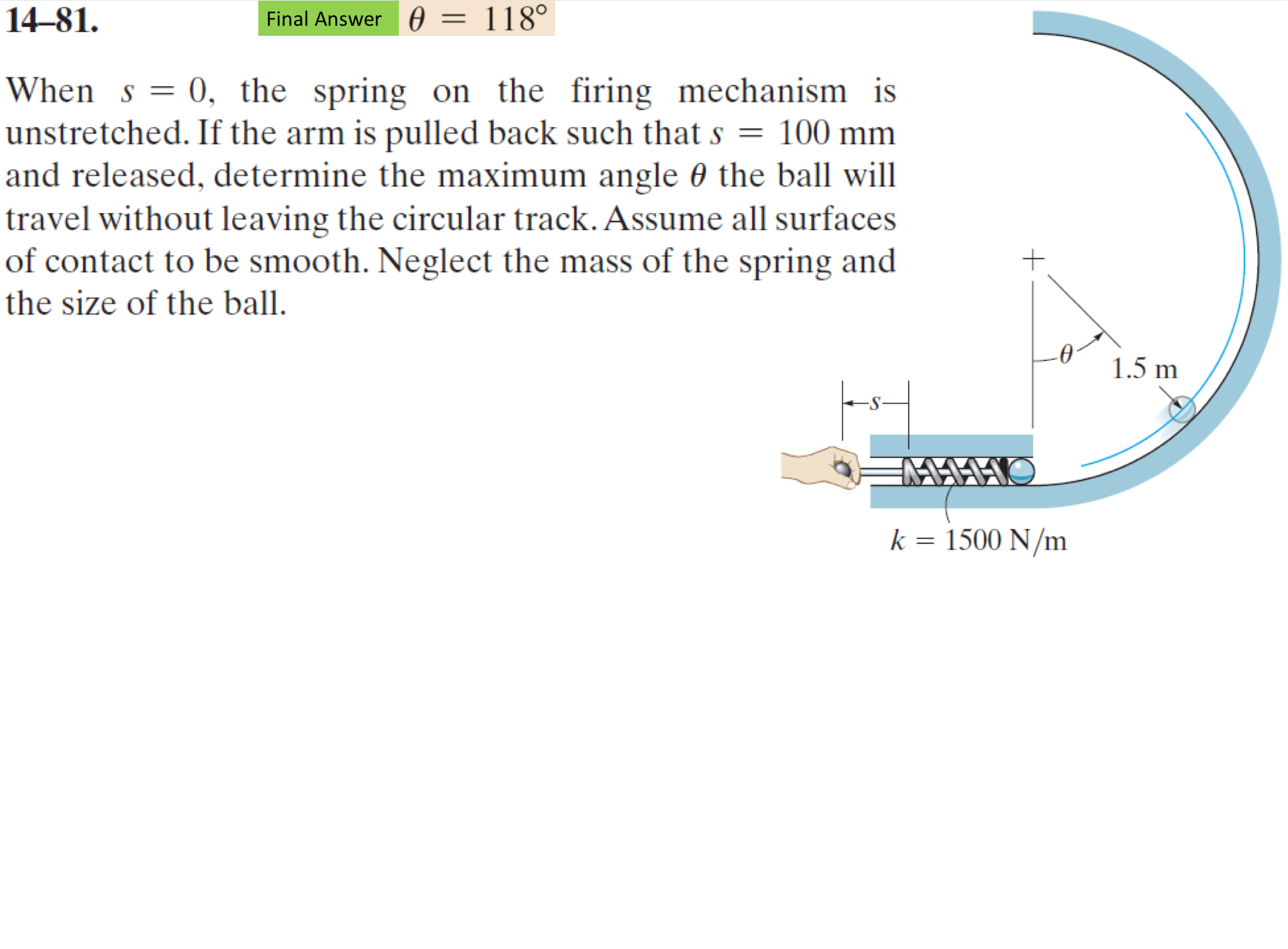 Solved 14-81.When s=0, ﻿the spring on the firing mechanism | Chegg.com