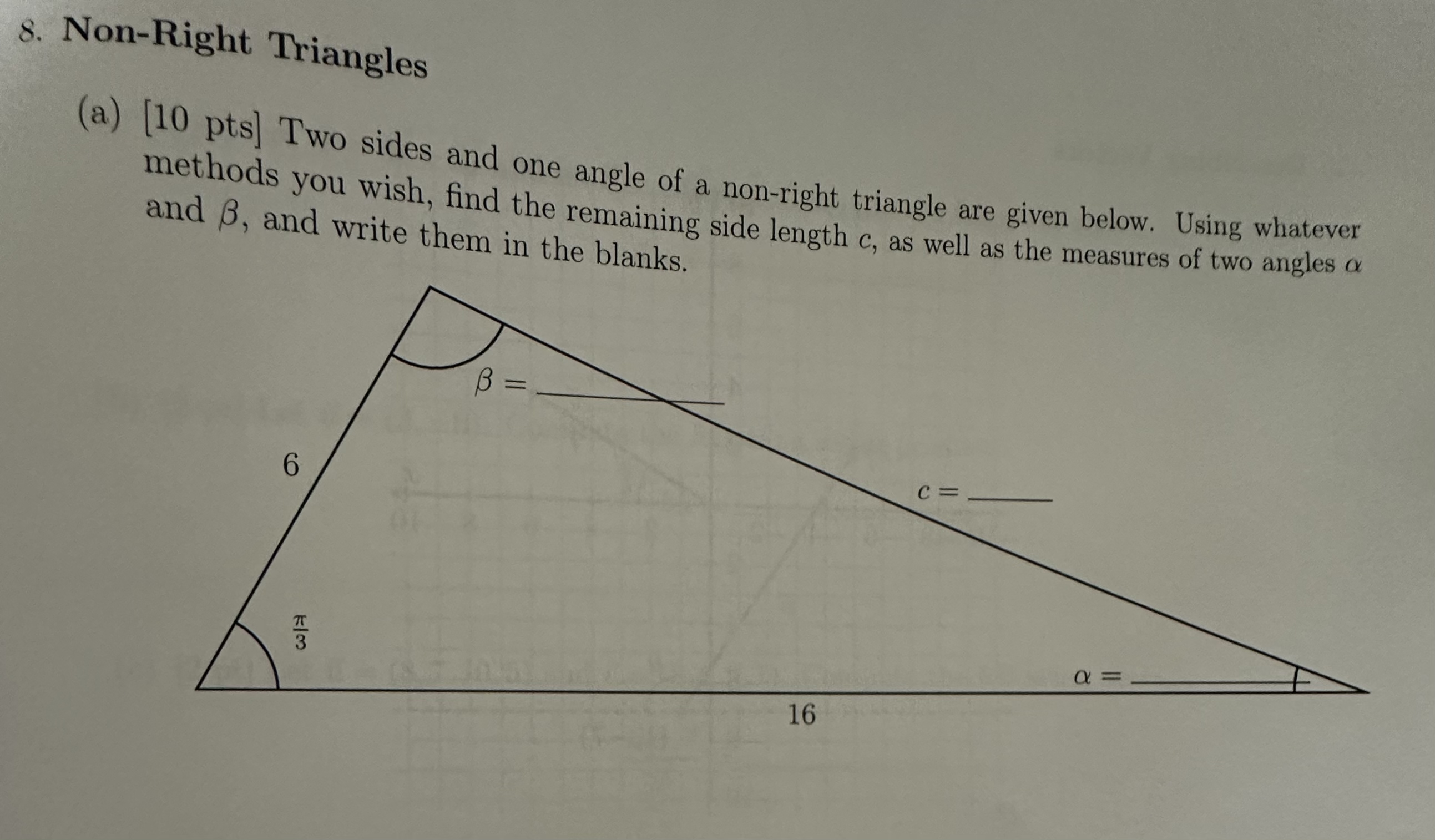 Solved Non-Right Triangles(a) [10 ﻿pts] ﻿Two sides and one | Chegg.com