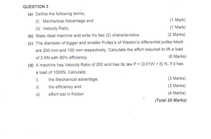 Solved QUESTION 3 (a) Define the following terms; (i) | Chegg.com