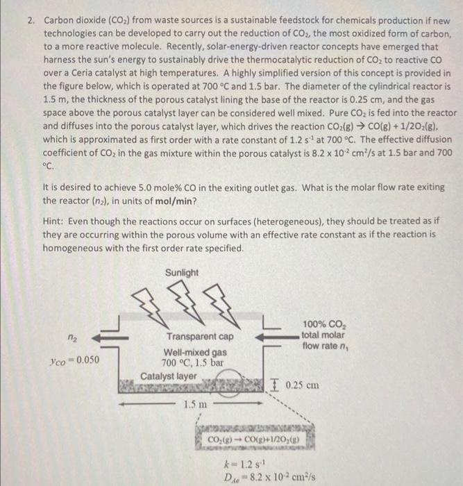 Solved 2. Carbon dioxide (CO2) from waste sources is a | Chegg.com