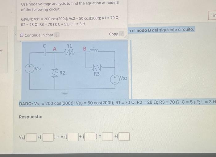 Solved Use node voltage analysis to find the equation at | Chegg.com