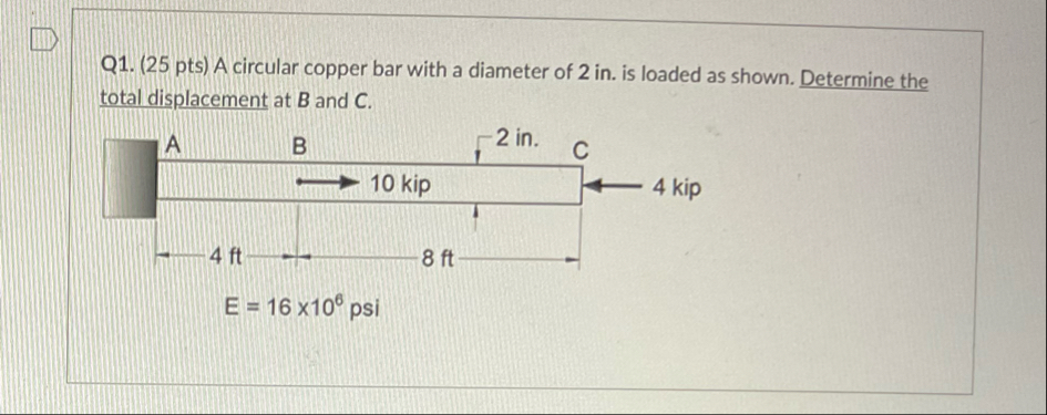 Solved Q1. 25 ﻿pts) ﻿A circular copper bar with a diameter | Chegg.com