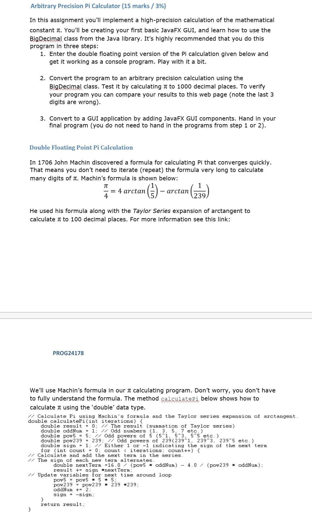 Solved Arbitrary Precision Pi Calculator (15 marks / 3%) In | Chegg.com