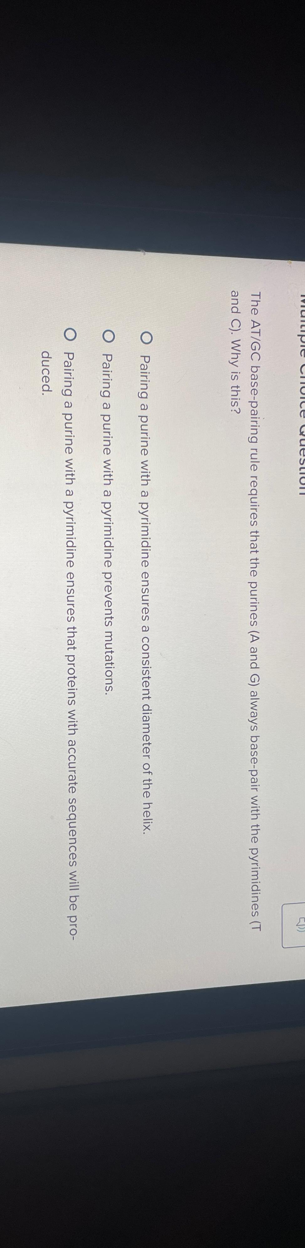 Solved The AT/GC base-pairing rule requires that the purines | Chegg.com