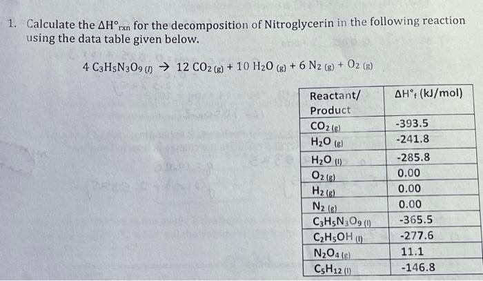 Solved Calculate the ^Hrxn for the decomposition of | Chegg.com