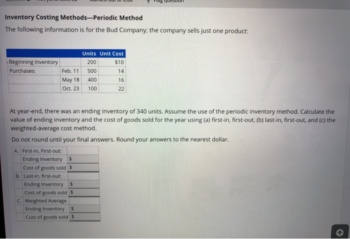 Solved Inventory Costing Methods-Periodic Method The | Chegg.com