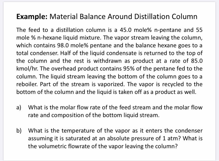 Solved Example: Material Balance Around Distillation Column | Chegg.com