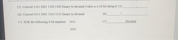 Solved 15) Convert 1101 0001 1100 1100 binary to decimal | Chegg.com