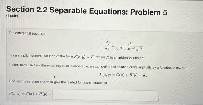 Solved Section 2 2 Separable Equations Problem 5 1 Point