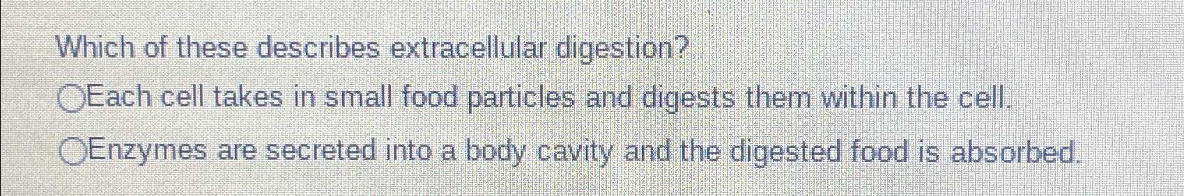 Solved Which of these describes extracellular digestion?Each | Chegg.com