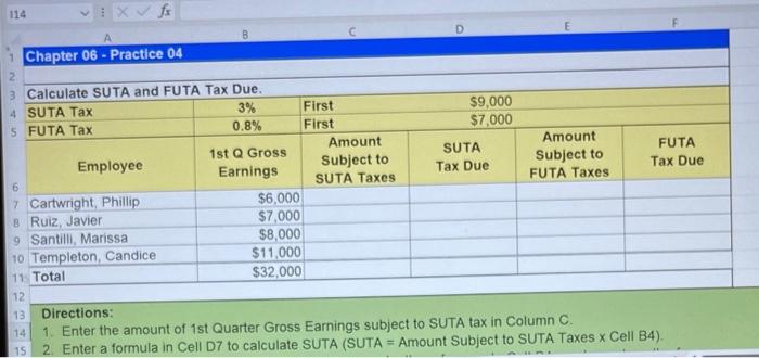 Solved Directions: 1. Enter the amount of 1st Quarter Gross | Chegg.com