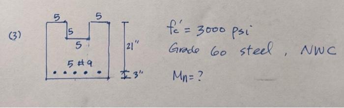 Solved fc′=3000psi Grade 60 steel, NWC Mn=? | Chegg.com