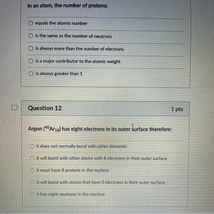 Solved In an atom, the number of protons: O equals the | Chegg.com