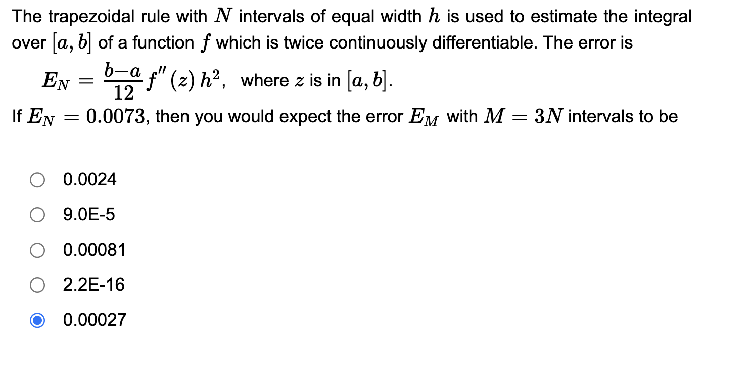 Solved The trapezoidal rule with N ﻿intervals of equal width | Chegg.com