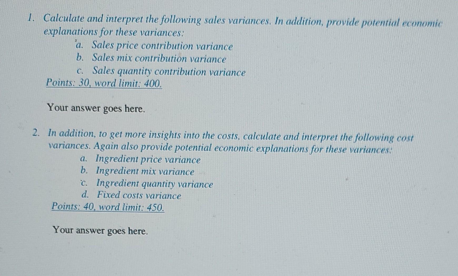 Question 1-Variance analysis (70 points) Ybrew is a | Chegg.com