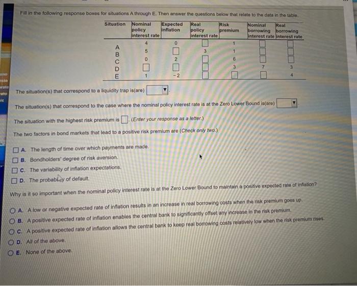 Solved Fill in the following response boxes for situations A | Chegg.com
