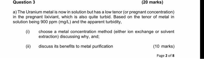 Solved a) The Uranium metal is now in solution but has a low | Chegg.com