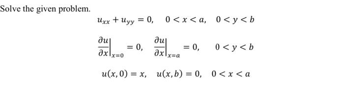 Solved Solve the given problem. Uxx + Uyy = 0, 0 | Chegg.com