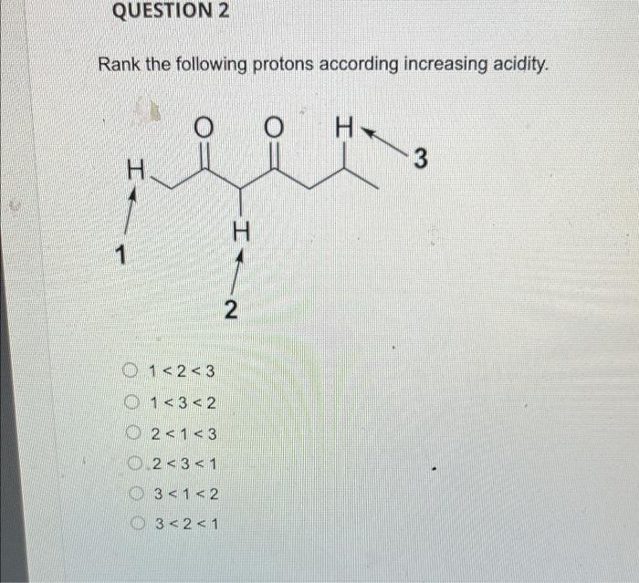 Solved QUESTION 2 Rank the following protons according | Chegg.com