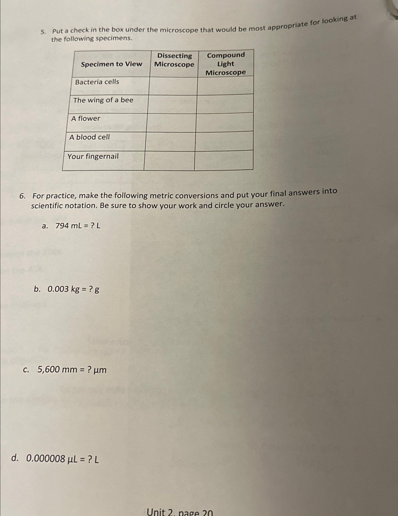 Solved Put a check in the box under the microscope that | Chegg.com