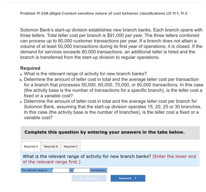 Solved Problem 11-23A (Algo) Context-sensitive nature of | Chegg.com