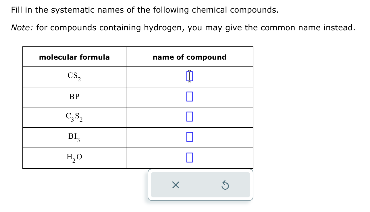 Solved Fill in the systematic names of the following | Chegg.com