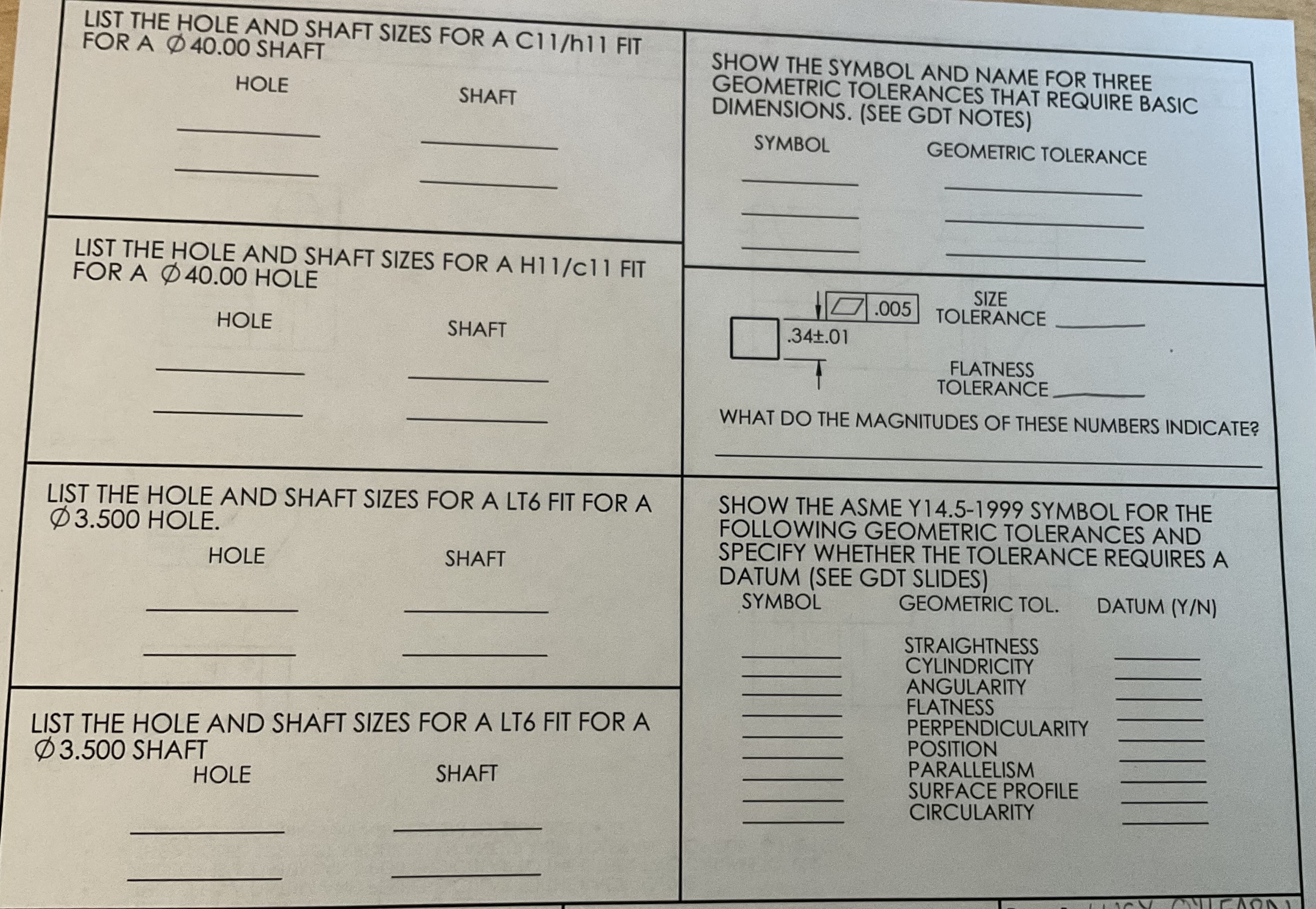 Solved Solve each part pleaseLIST THE HOLE AND SHAFT SIZES | Chegg.com