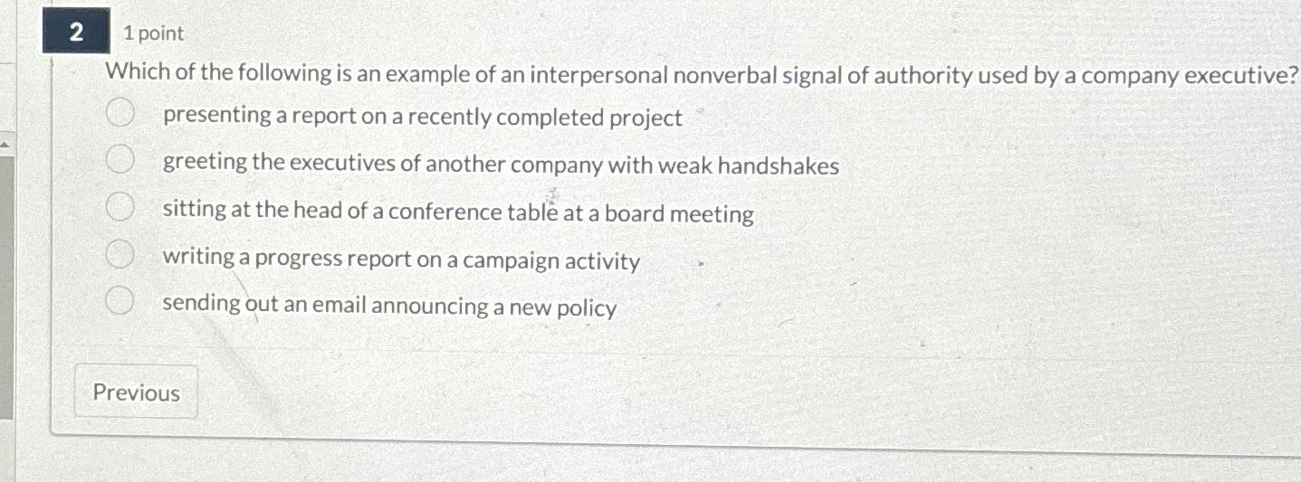 Solved 21 ﻿pointWhich of the following is an example of an | Chegg.com